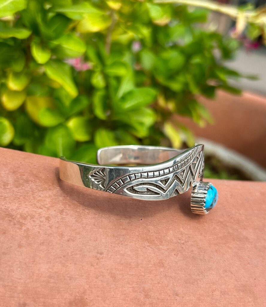 Sam Gray Handmade High-Grade Kingman Turquoise Carved Sterling Silver ...