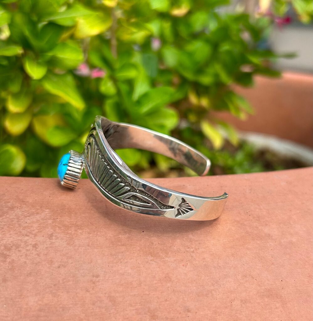 Sam Gray Handmade High-Grade Kingman Turquoise Carved Sterling Silver ...