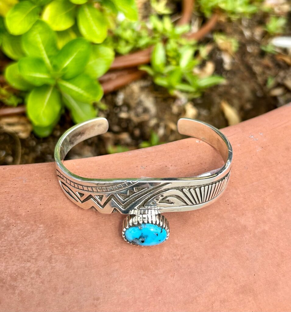Sam Gray Handmade High-Grade Kingman Turquoise Carved Sterling Silver ...